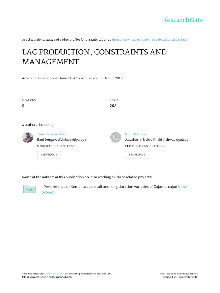 Lac Production, Constraints and Management - A Review | PDF ...