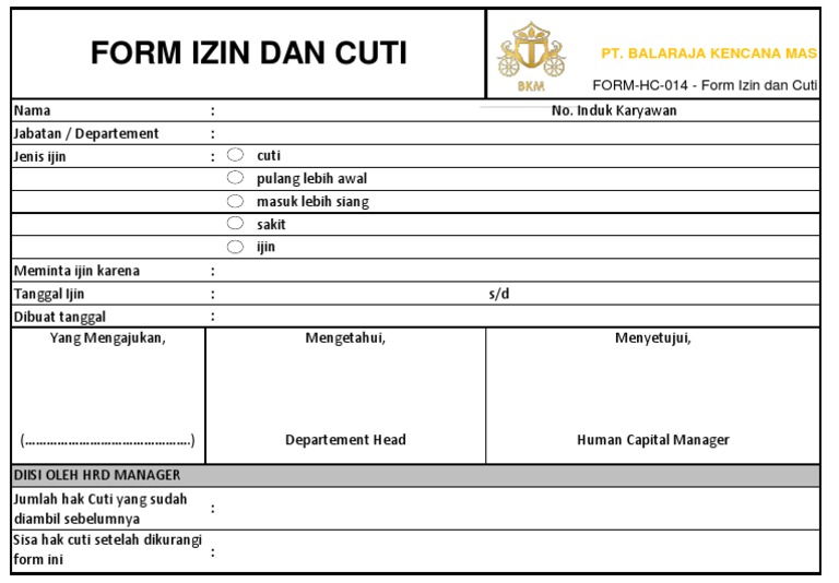 Form Ijin Dan Cuti | PDF