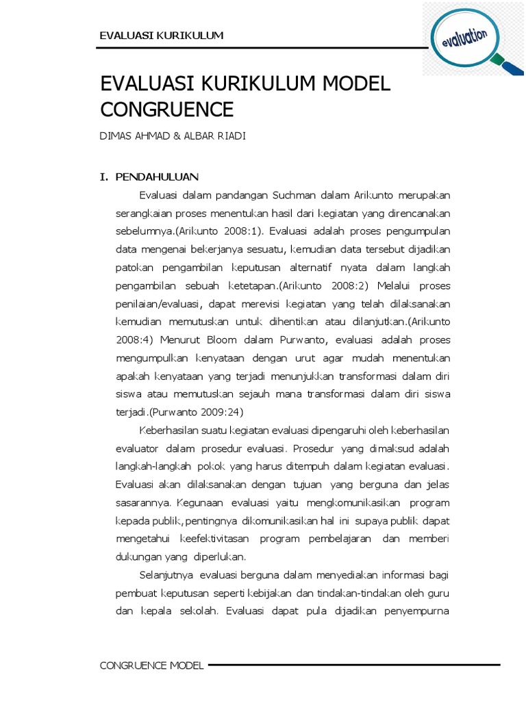 Evaluasi Kurikulum Model Congruence | PDF