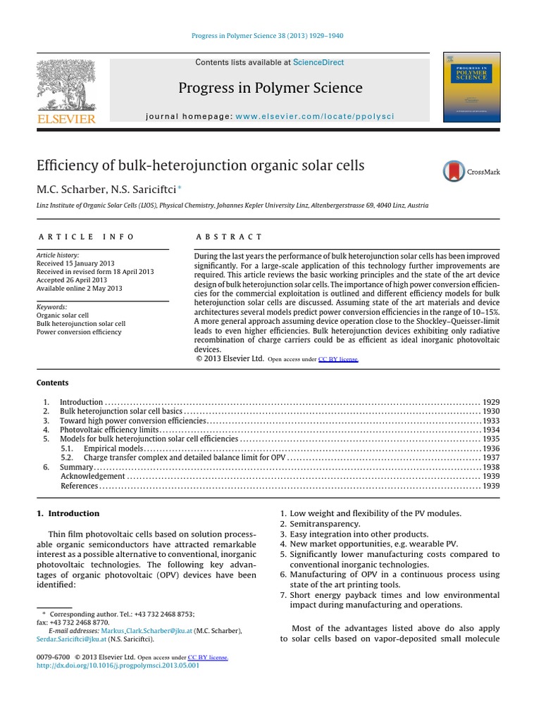 Efficiency of Bulk Heterojunction Organic Solar 2013 Progress in Polymer Sci | PDF ...