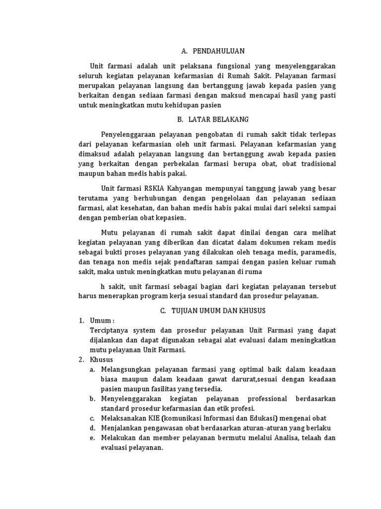 Program Kerja Unit Farmasi RSKIA | PDF | Sains & Matematika