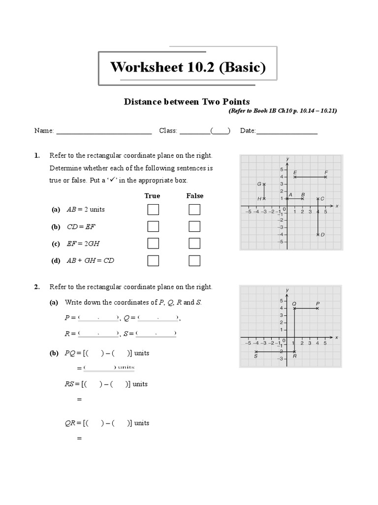 Worksheet 10.2 (Basic) : Distance Between Two Points | PDF | Teaching ...