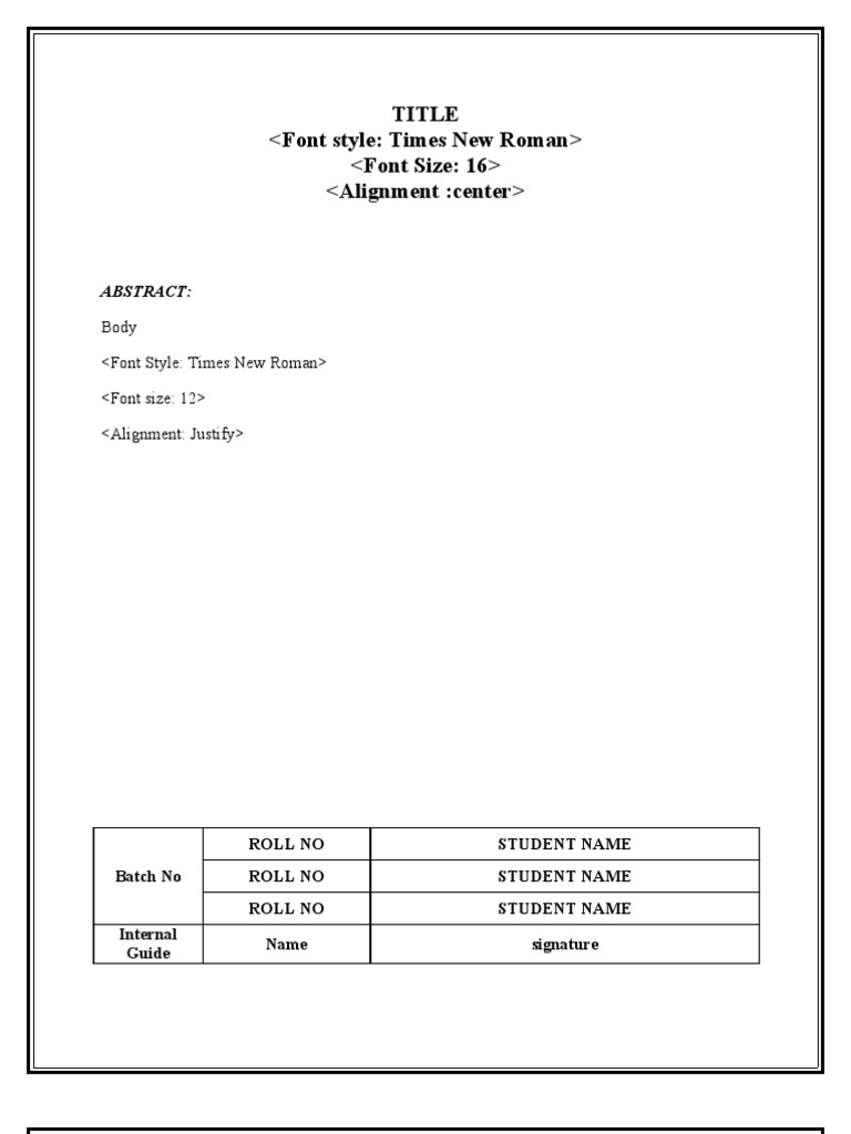 Abstract Format For Project Report