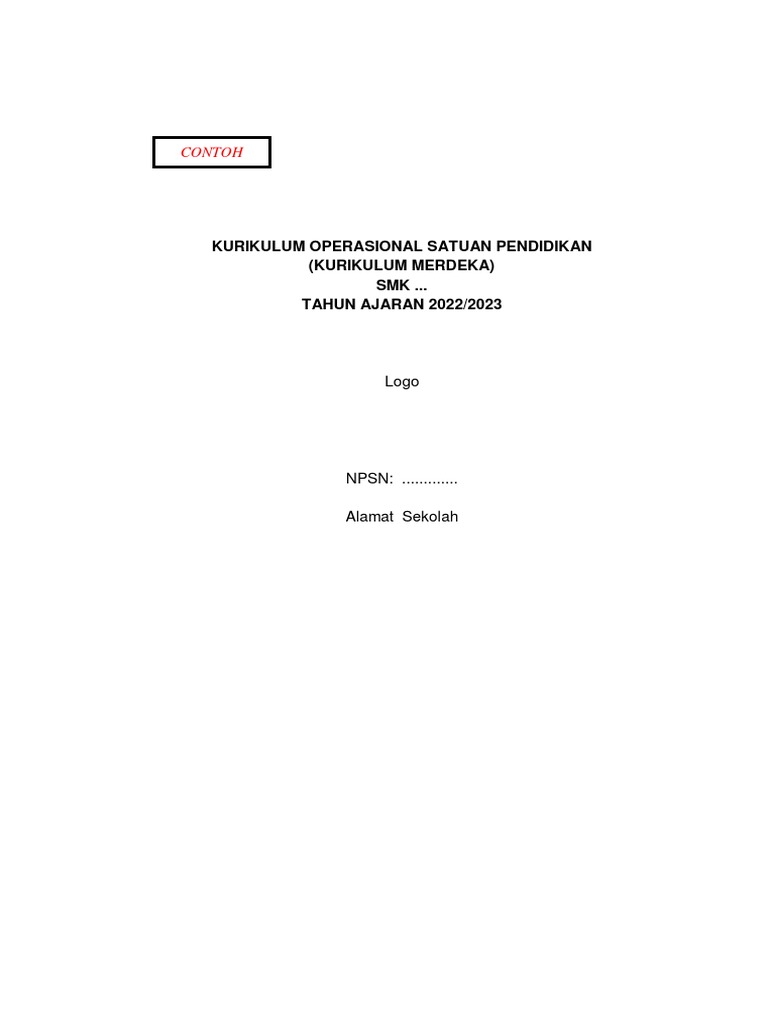 Contoh Halaman Cover-Lembar Pengesahan-Kata Pengantar KOSP Kurikulum ...