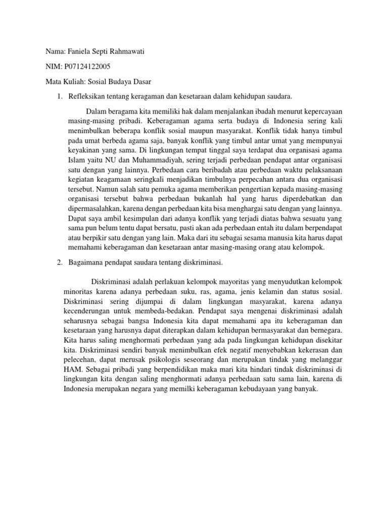 Faniela Septi - P07124122005 - SBD Kesetaraan Dan Keberagaman | PDF ...