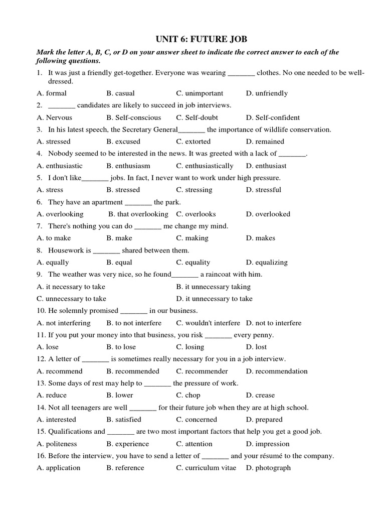 Unit 6 - Future Job | PDF | Job Interview