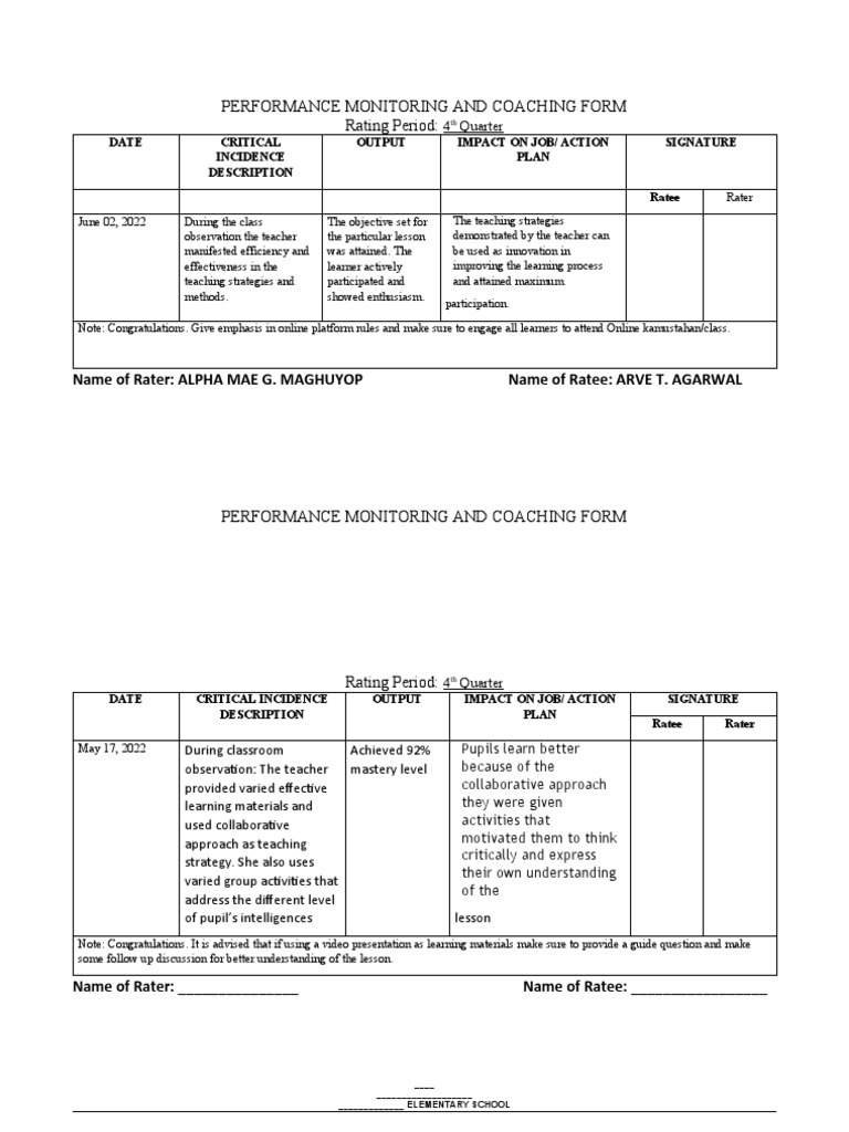 Coaching and Mentoring Form | PDF | Teaching Method | Teachers