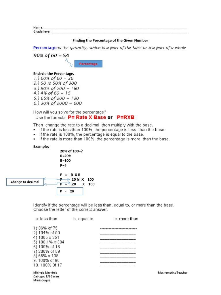 Percentage Worksheet | PDF | Percentage | Mathematics