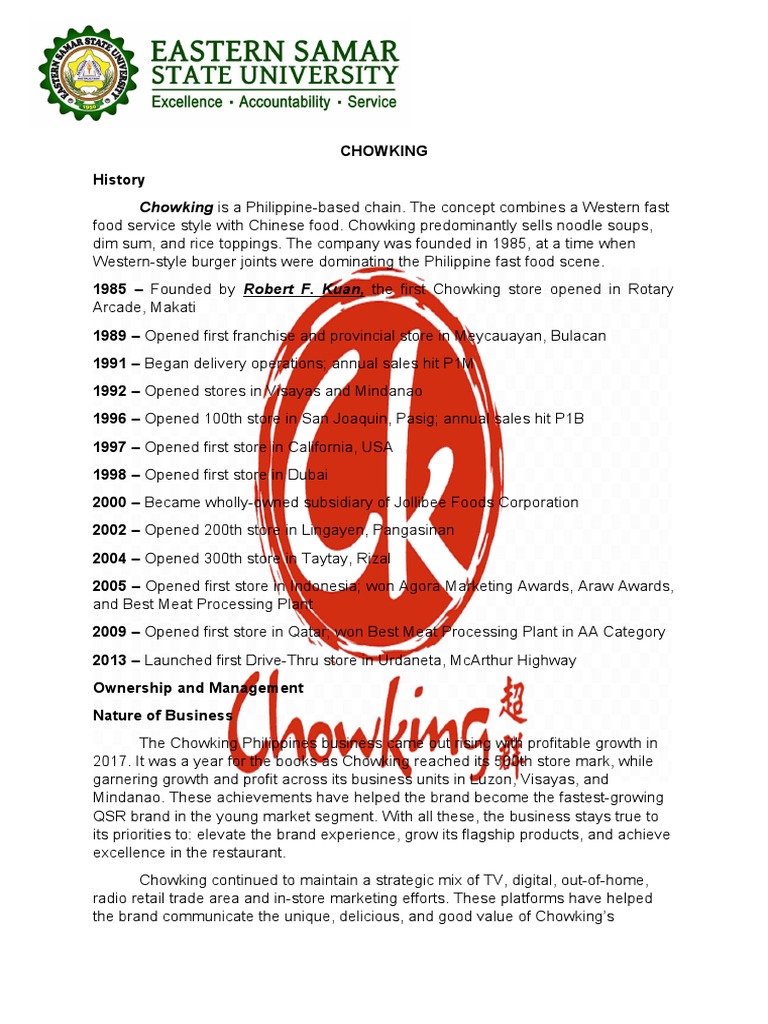CHOWKING Report | PDF | Foods | Food And Drink