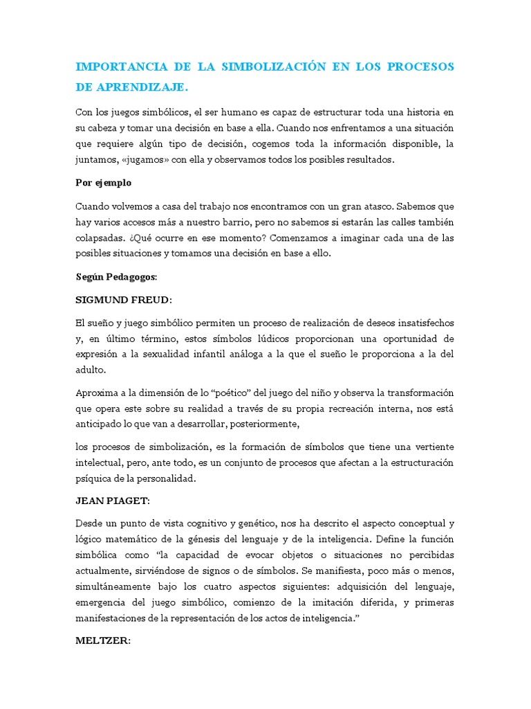 Importancia de La Simbolización en Los Procesos de Aprendizaje | PDF ...