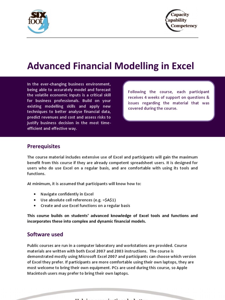 Advanced Financial Modelling In Excel Course Outline Pdf Financial