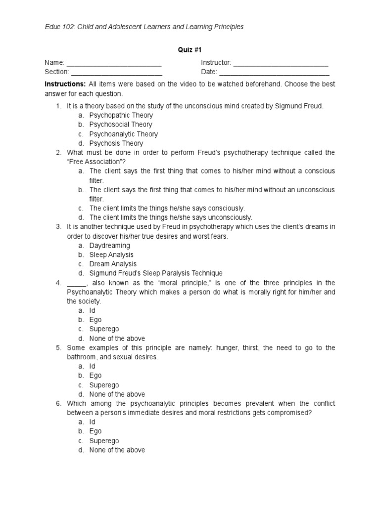 Educ 102 Child and Adolescent Learners Quiz | PDF