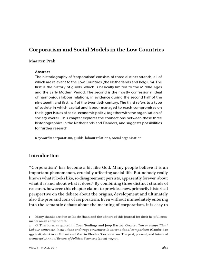 Corporatism and Social Models in The Low | PDF | Guild | Netherlands