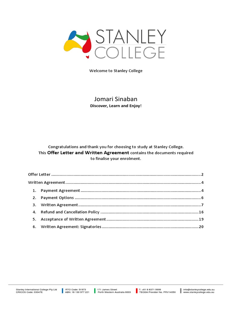 Letter of Offer Jomari Sinaban 12023189 V2 | PDF | Vocational Education