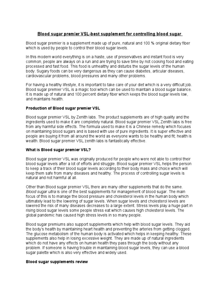 Blood Sugar Premier VSL: Natural Control Supplement | PDF ...