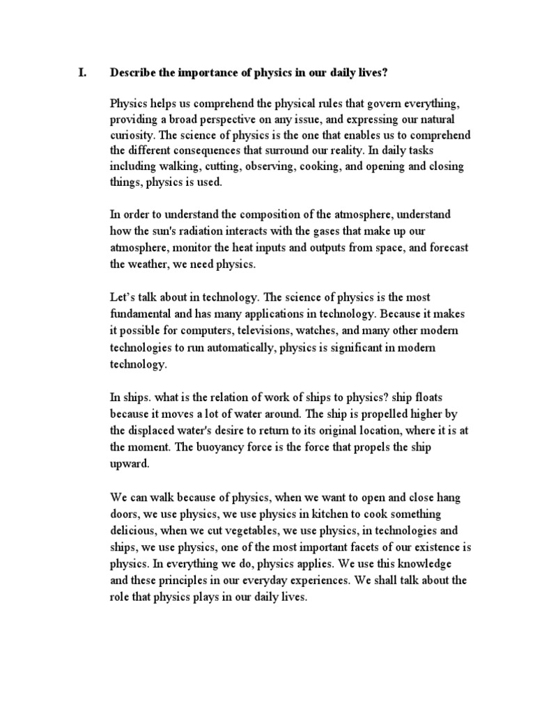 Describe The Importance of Physics in Our Daily Lives | PDF