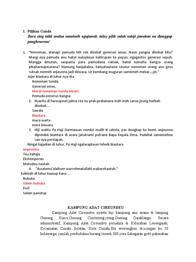 Soal Pas (Akm) Sunda Ganjil Kelas 9 22 23 | PDF