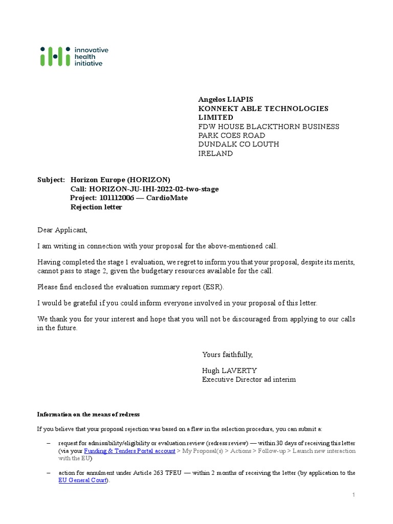 Rejection Decision Information Letter | PDF | European Union | Public Law