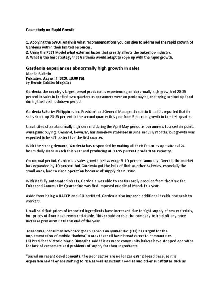 Case Study Rapid Growth CBA 102 | PDF | Breads | Prices