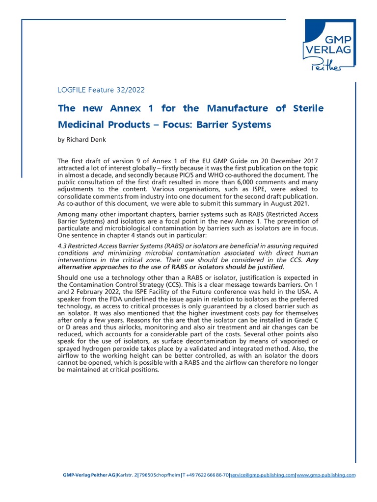 New Annex 1: Focus on Barrier Systems | PDF