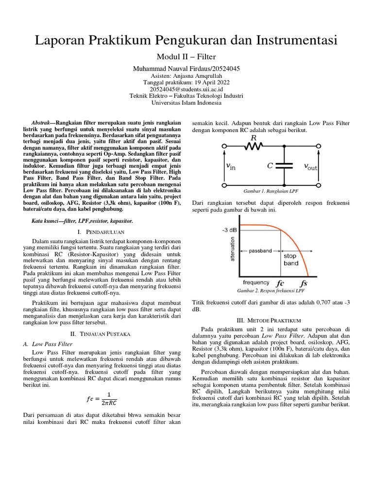 Laporan Praktikum Pengukuran Dan Instrumentasi Modul 3 - Filter | PDF