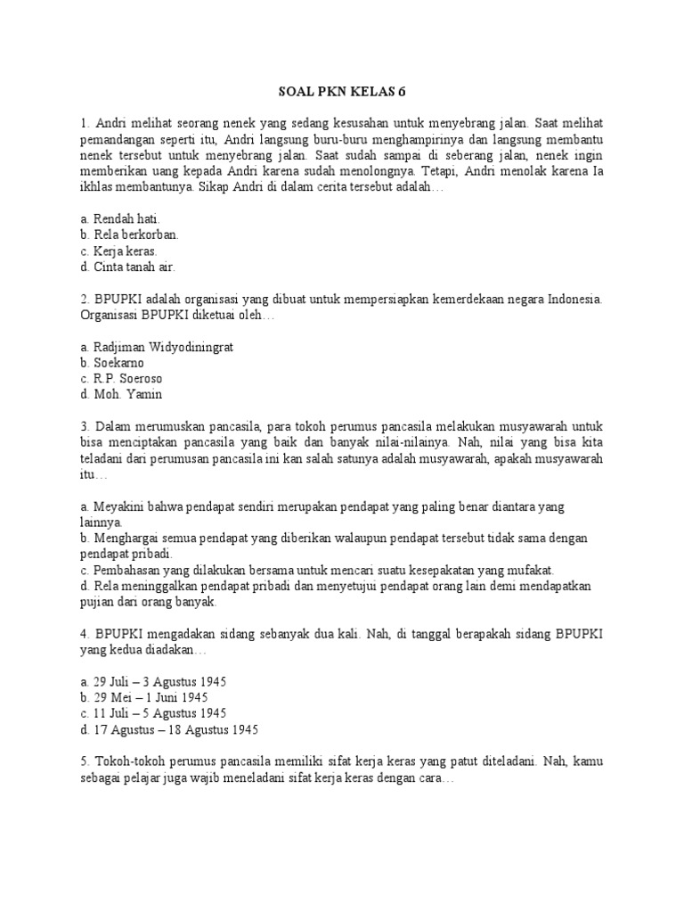 Soal PKN Kelas 6 | PDF