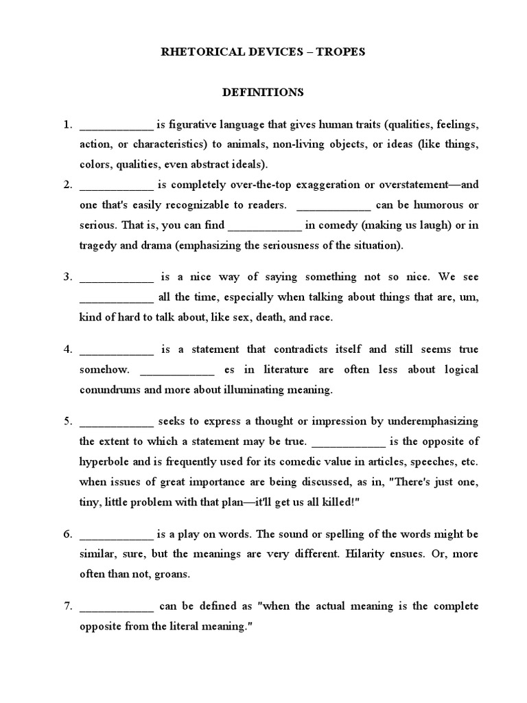 Rhetorical Devices - Tropes Definitions | PDF