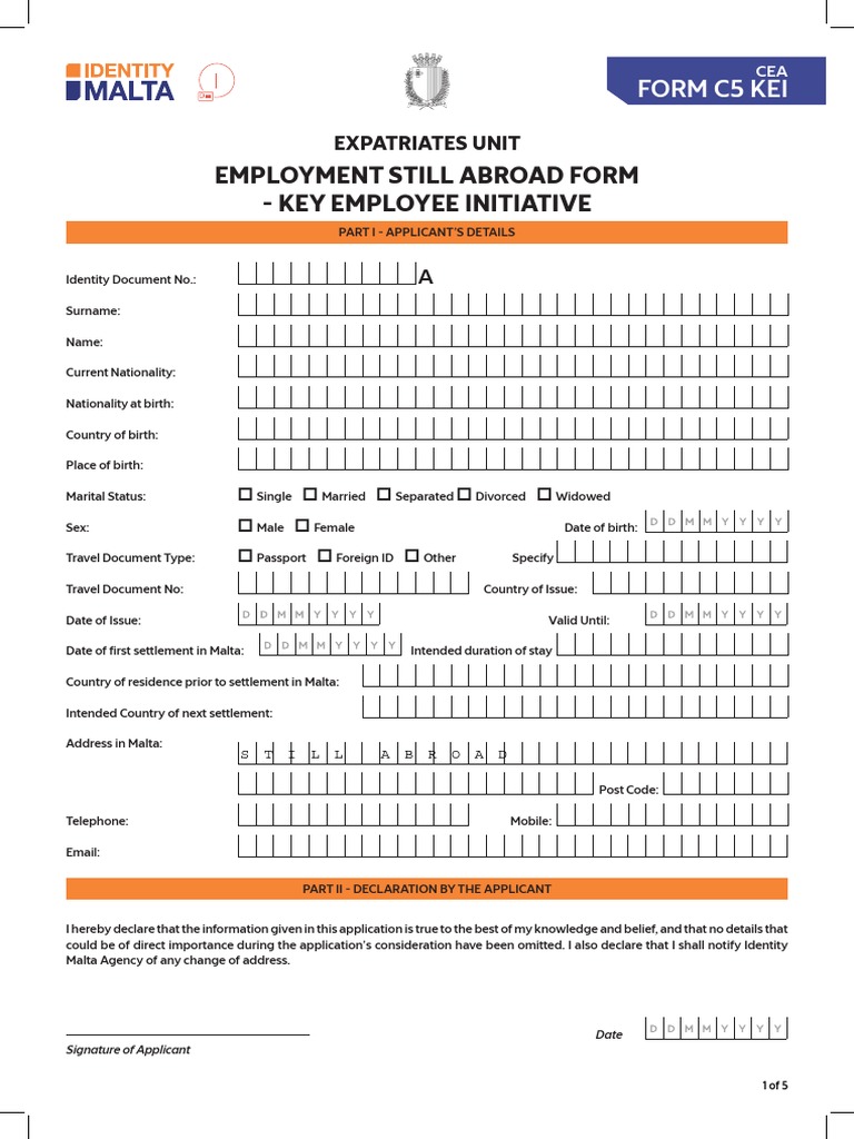 Form C5 KEI Single Work Permit Key Employee Initiative Still Abroad Ap ...