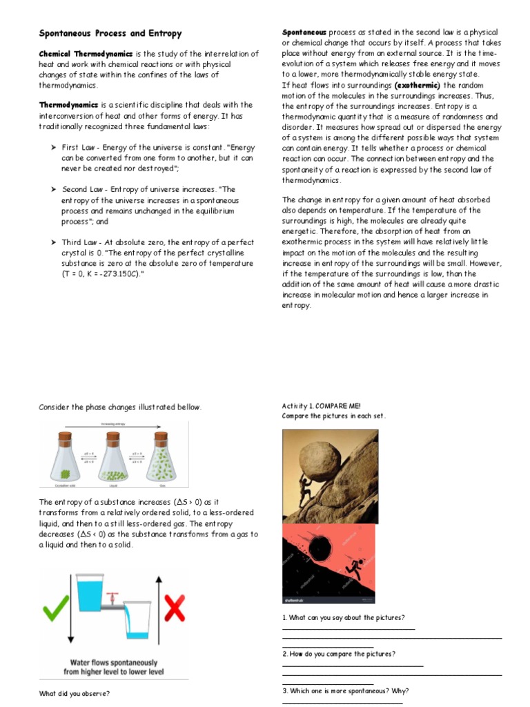Spontaneous Process and Entropy CHEM Q2 | PDF