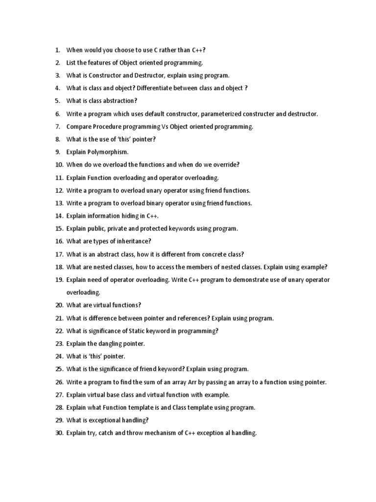 OOPs Question Bank | PDF | C++ | Class (Computer Programming)