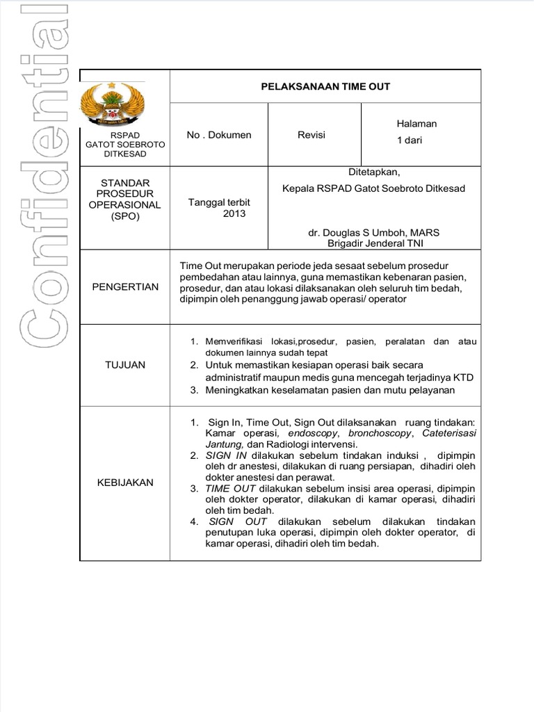 Prosedur Time Out Operasi | PDF