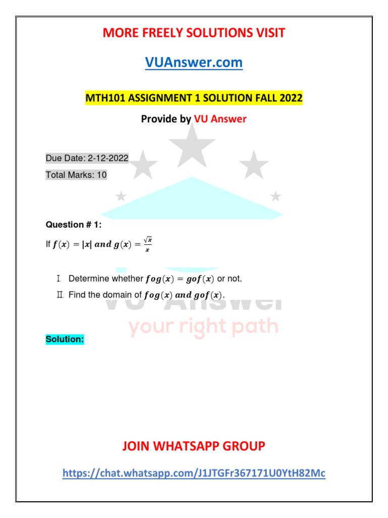 MTH101 Assignment 1 Solution Fall 2022 by VU Answer | PDF | Computing