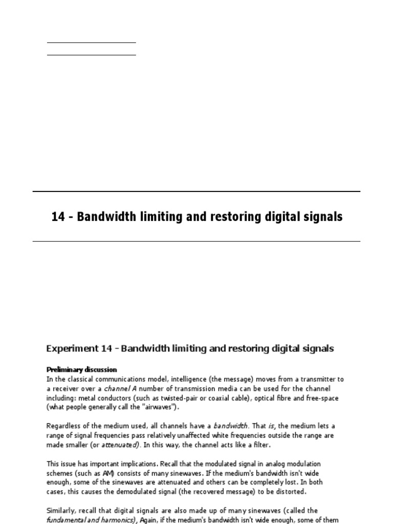 Bandlimiting and Restoring Digital Signals (1) V | PDF | Bandwidth ...