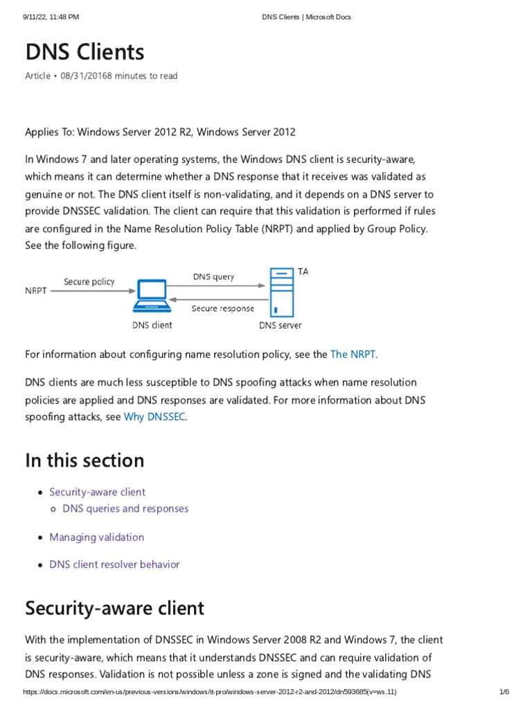 DNS Clients - Microsoft Docs | PDF | Domain Name System | System Software