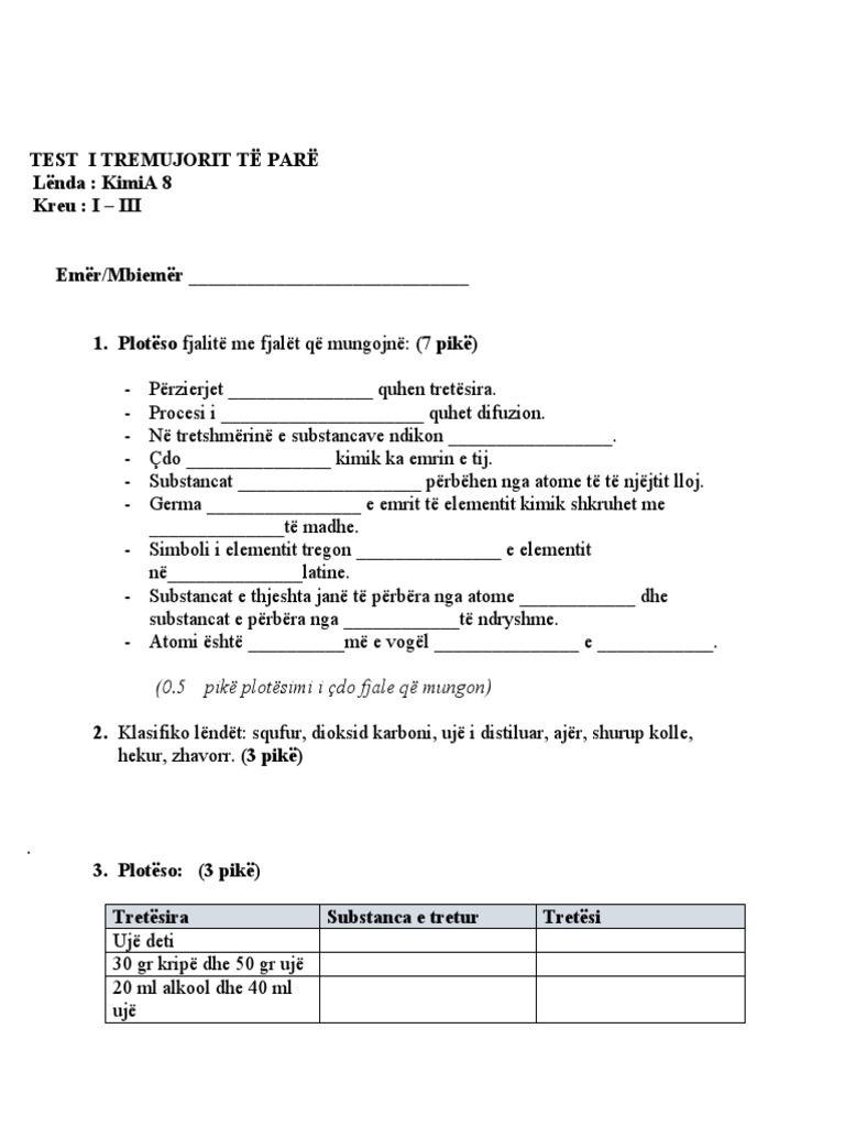 Kimia 8 - Test 1 | PDF