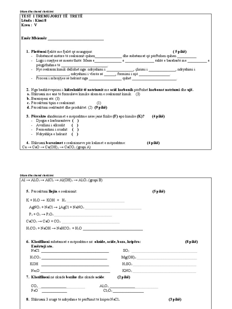 Kimi 8 - Test 3 | PDF