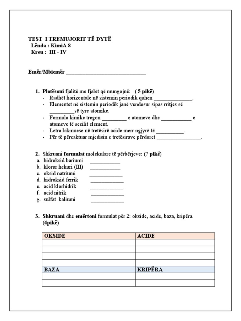 Kimia 8 - Test 2 | PDF