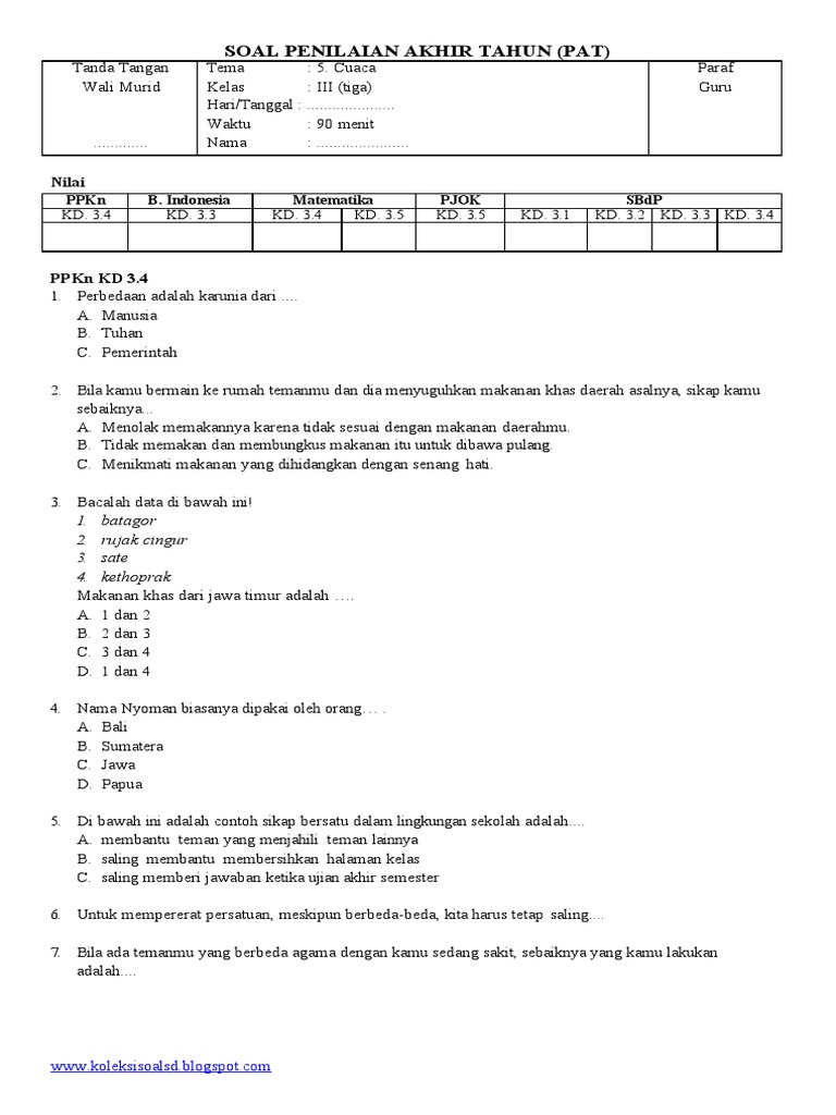 SOAL PAS KELAS 3 TEMA 5-Dikonversi | PDF