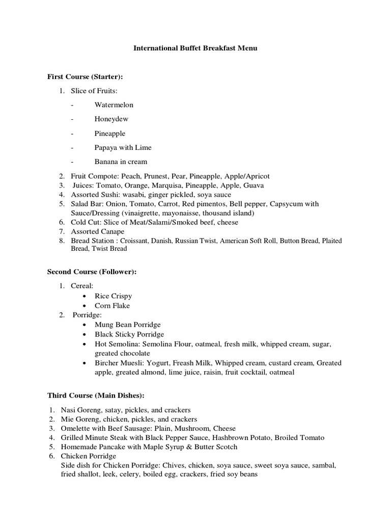 International Buffet Breakfast Menus | PDF