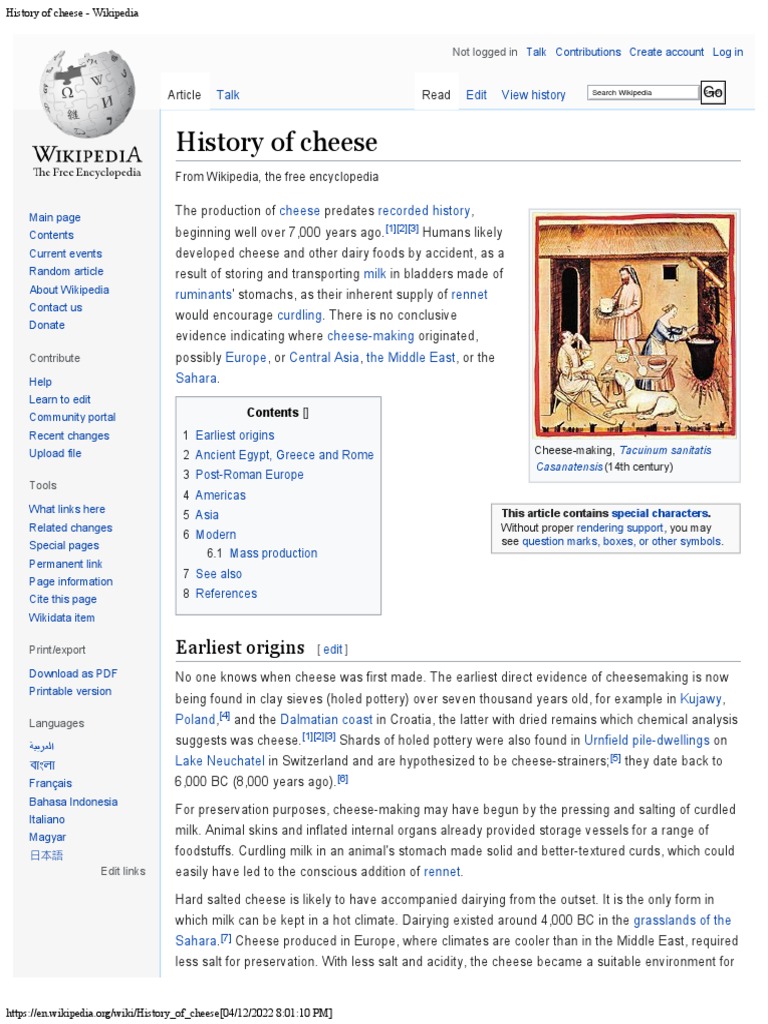 History Of Cheese Wikipedia Pdf Cheese Cheesemaking