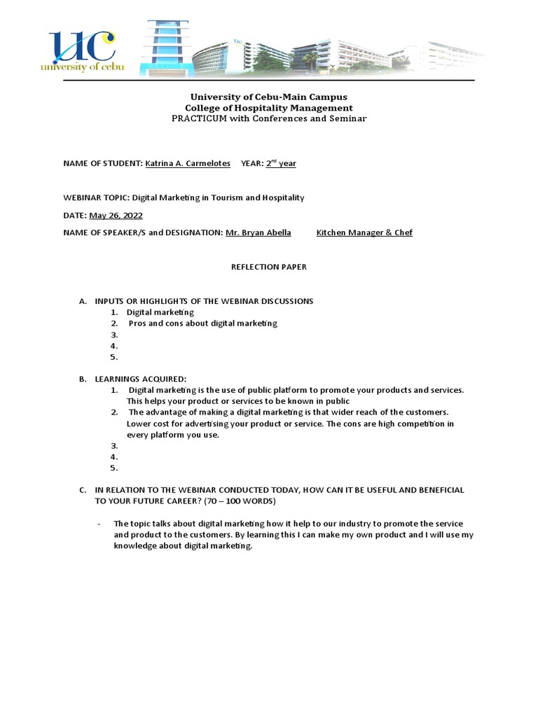 Webinar Reflection Paper - Template | PDF