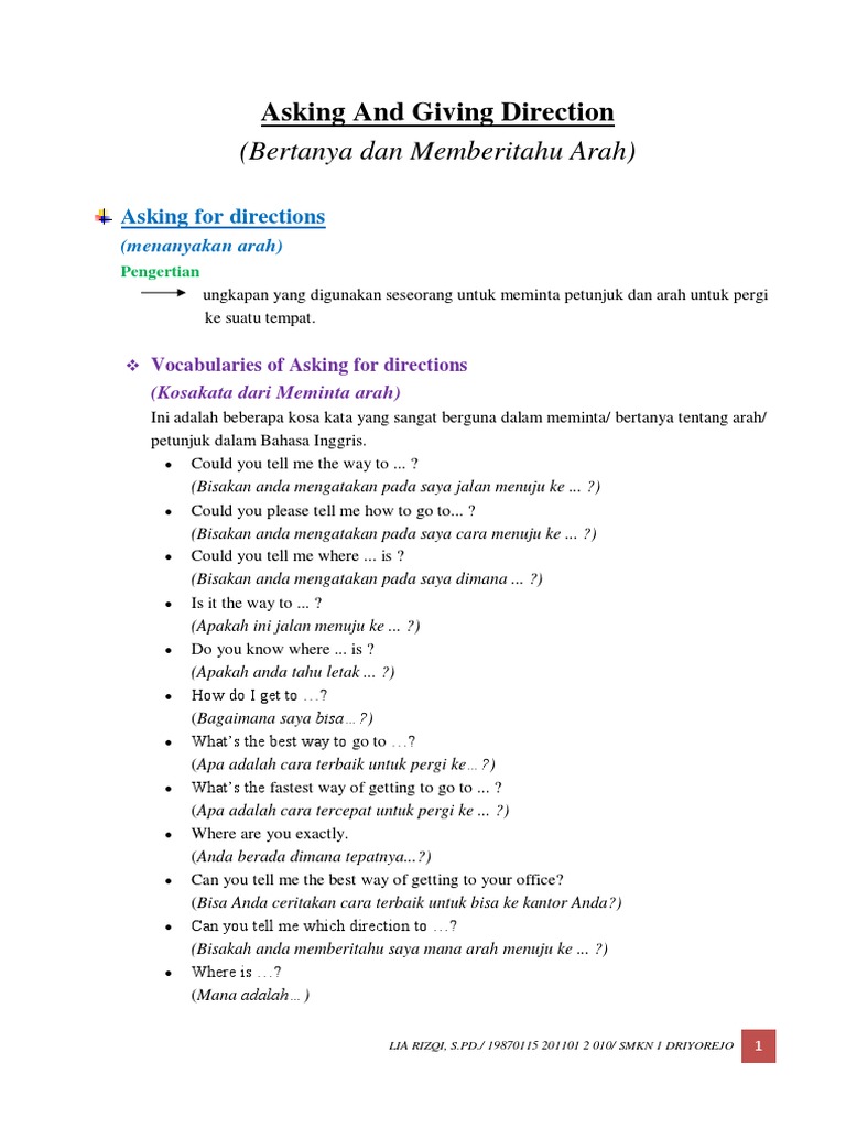 Materi Asking and Giving Direction | PDF