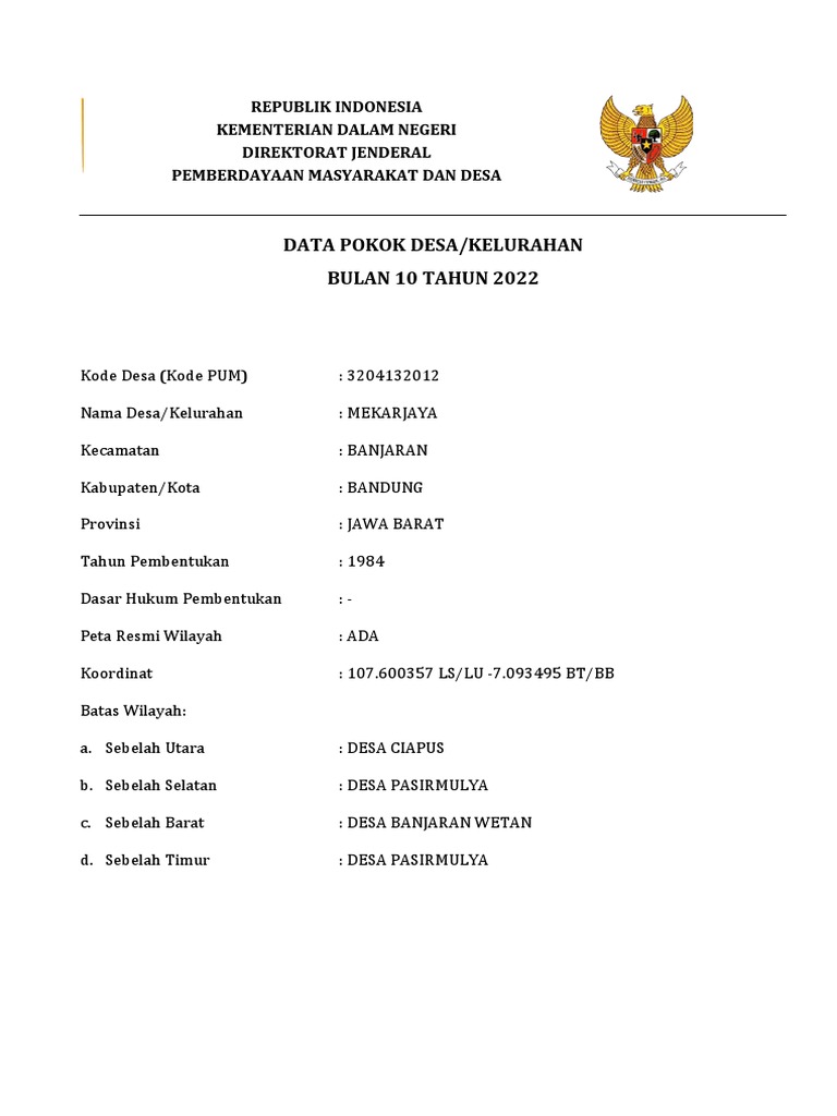 I Putu Rizkiano Pramana Darsana - Form Data Pokok Desa-Kel Profil Desa ...