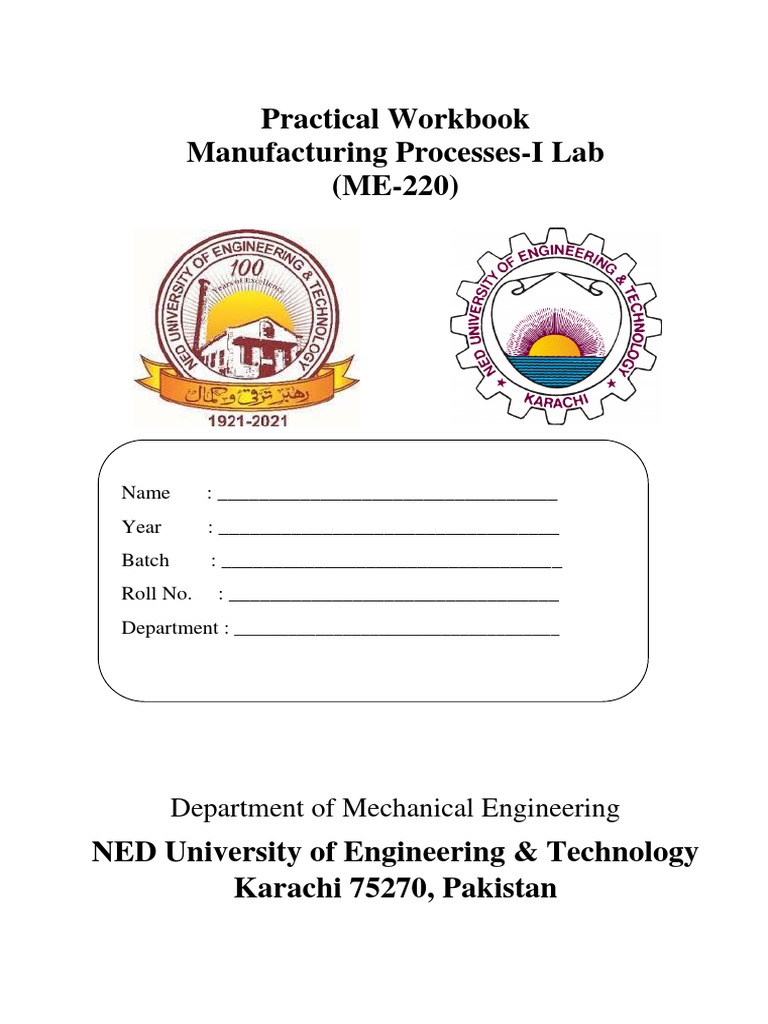 ME-220 Manufacturing Processes I Lab Workbook October 2022 | PDF ...