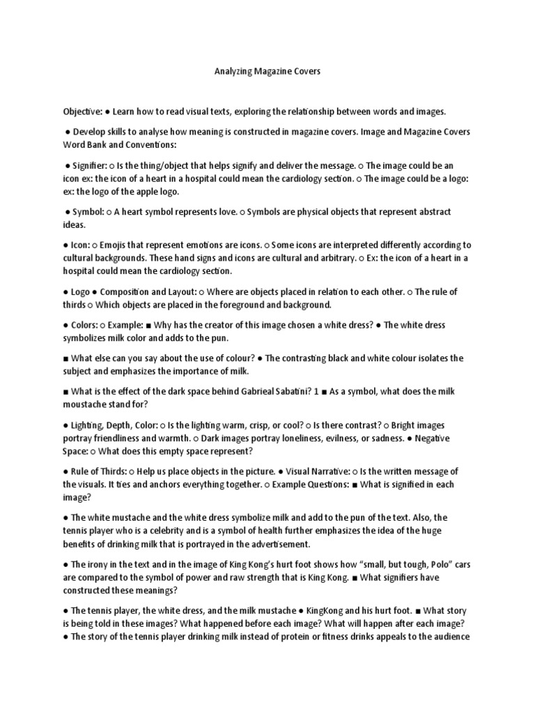 Decoding Visual Messages: A Guide to Analyzing Magazine Covers | PDF ...