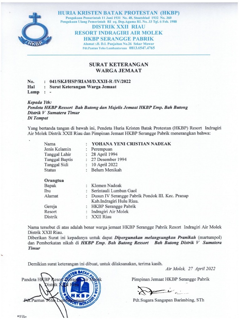 Huria Kristen Batak Protestan Yohana | PDF