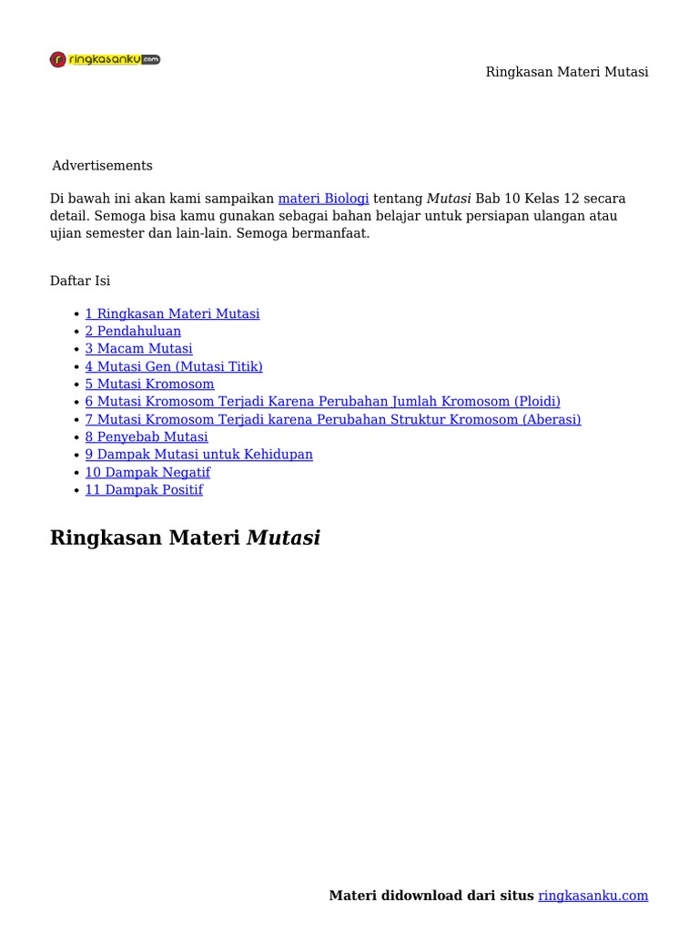 Ringkasan Materi Mutasi | PDF
