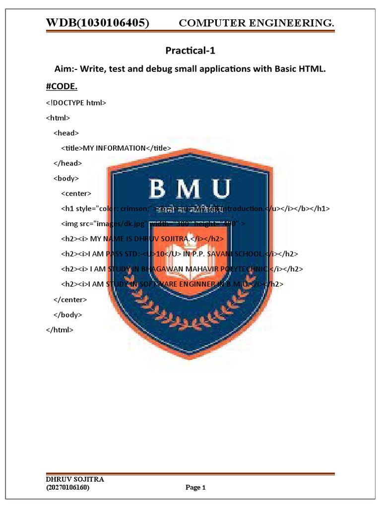 Aim:-Write, Test and Debug Small Applications With Basic HTML. #CODE ...