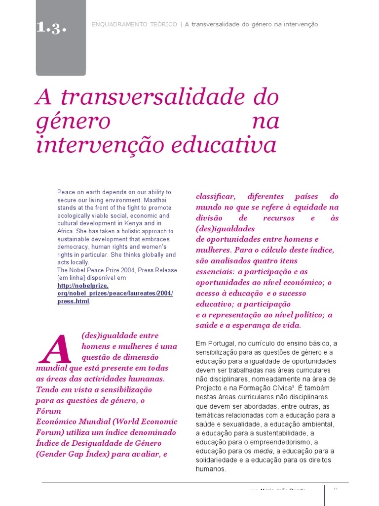 A Transversalidade Do Genero Na Intervenao Educativa | PDF