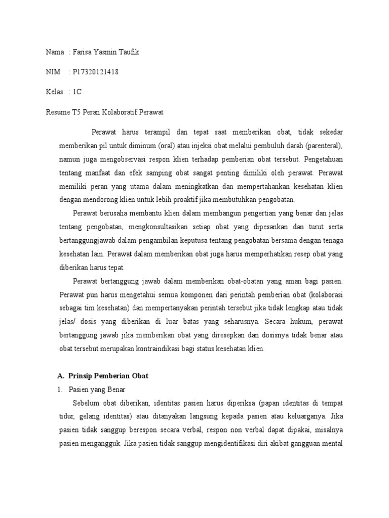 Farisa Yasmin Taufik - 1C - Resume T5 Farmakologi | PDF | Pengembangan Diri | Kesehatan Holistik